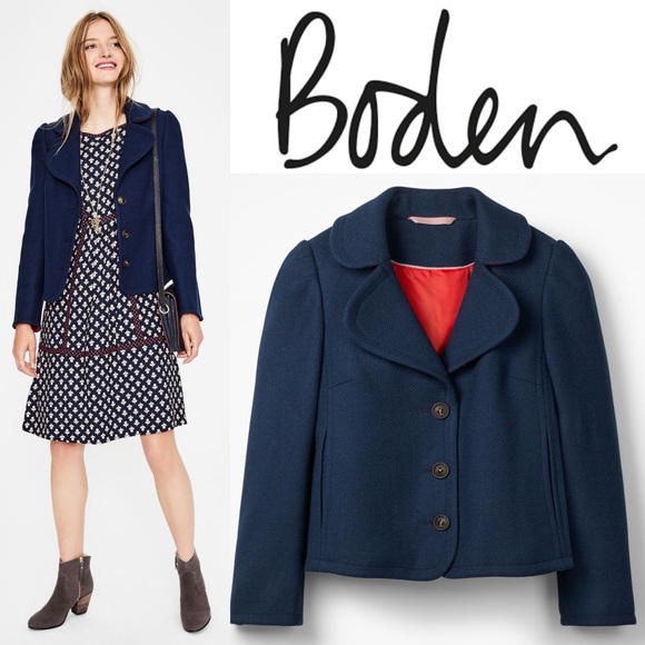 Boden | Jackets & Coats | Boden Horsell Jacket Navy Blue 8 P Wool Blend ...